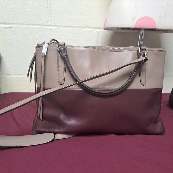 Coach | Bags | Coach Borough Burgundy Beige Gray Leather Shoulder ...